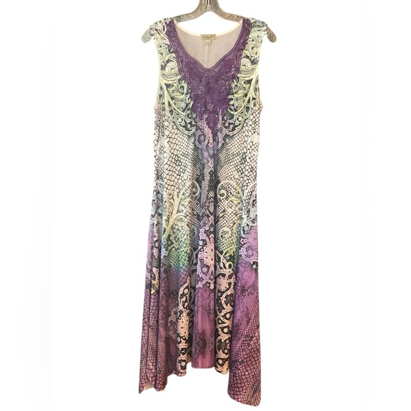 ONE WORLD | Dresses | One World M Purple Animal Print Lace Flowy ...